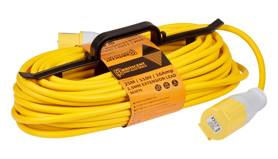 25m 16A 2.5mm H Frame Extension Lead 110V Yellow | DETA Electrical