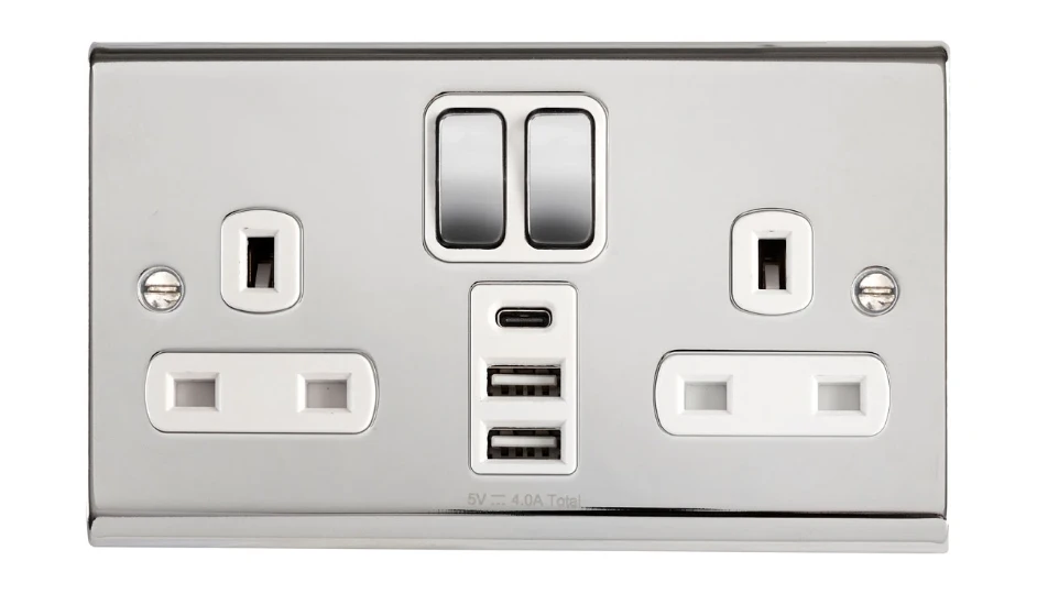 Slimline Décor 13A 2 Gang Switched Socket with 3 USB Ports (1 x Type C ...